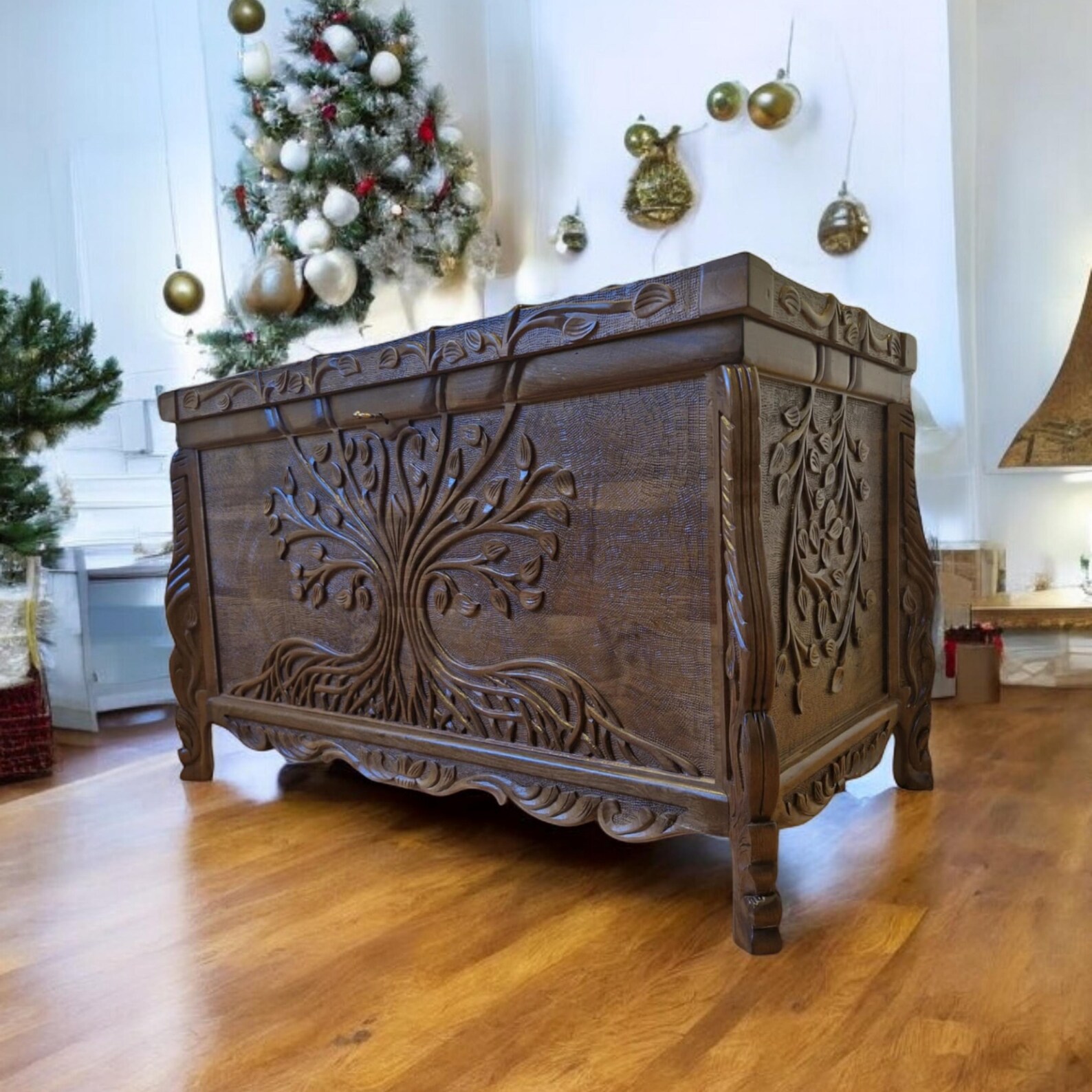 Hand-carved Tree of Life Chest, Large Wooden Storage Trunk , Keepsake ...