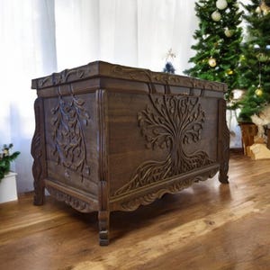 Hand-carved Tree of Life Chest, Large Wooden Storage Trunk , Keepsake ...