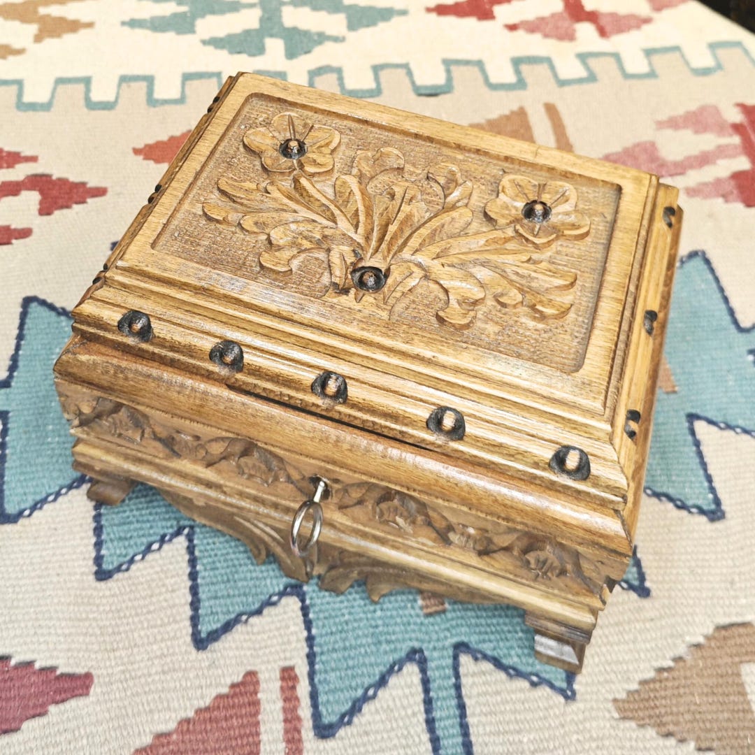 Carved Jewelry Box, Custom Design Wooden Box With Lock, Handcrafted ...