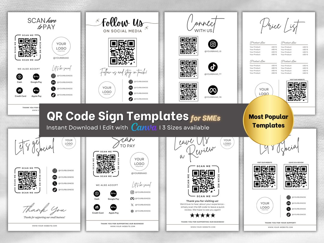 Bundle QR Code Sign Templates for Small Business, Scan to Pay, Social ...