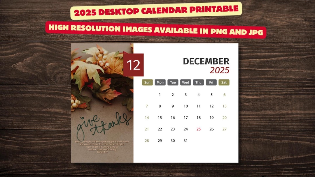 Digital Desktop Calendar Printable 7x5 Inches Elegant 2025 Calendar for ...