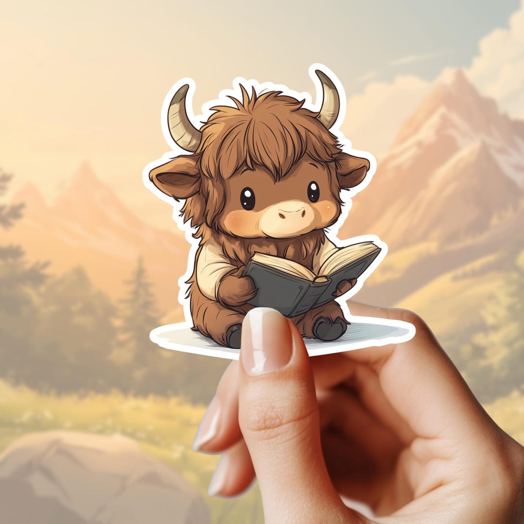 Highland Cow Stickers, Reading | Cute Fall and Halloween Vinyl Decals ...
