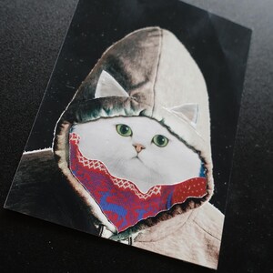 Original Collage Art on Paper, Cute Cat, 2024, Made of Paper, Glue and ...