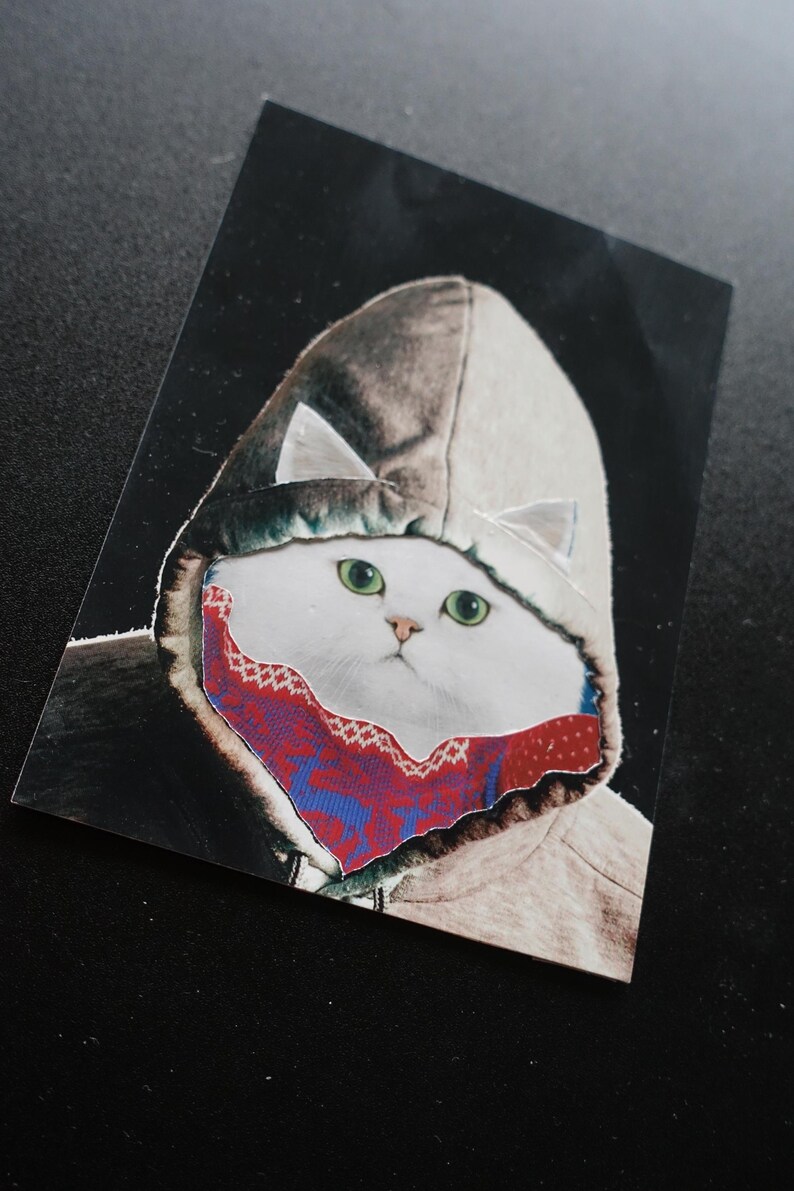 Original Collage Art on Paper, Cute Cat, 2024, Made of Paper, Glue and ...