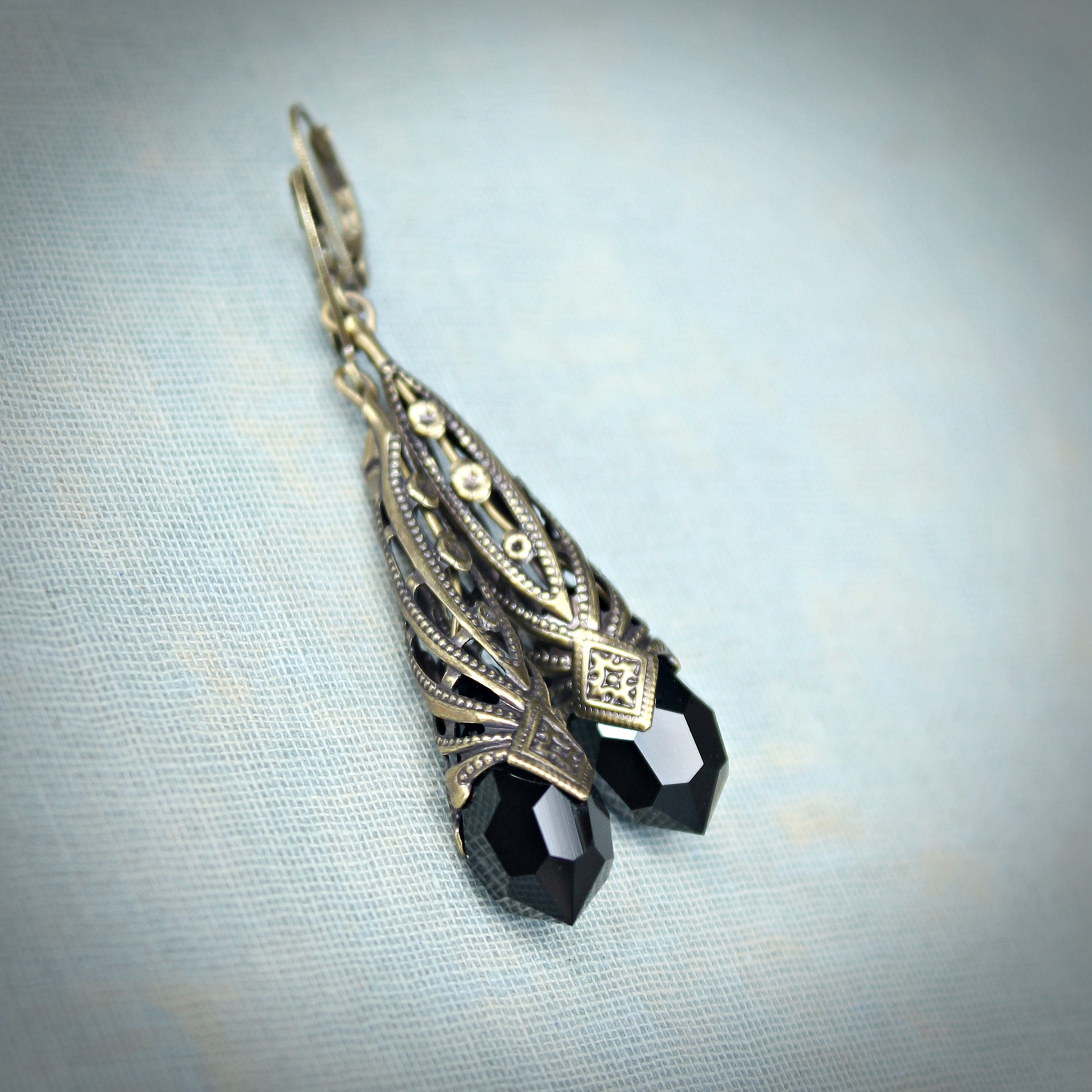 Art Deco Jet Black Crystal Drop Earrings as Seen on Murdoch - Etsy
