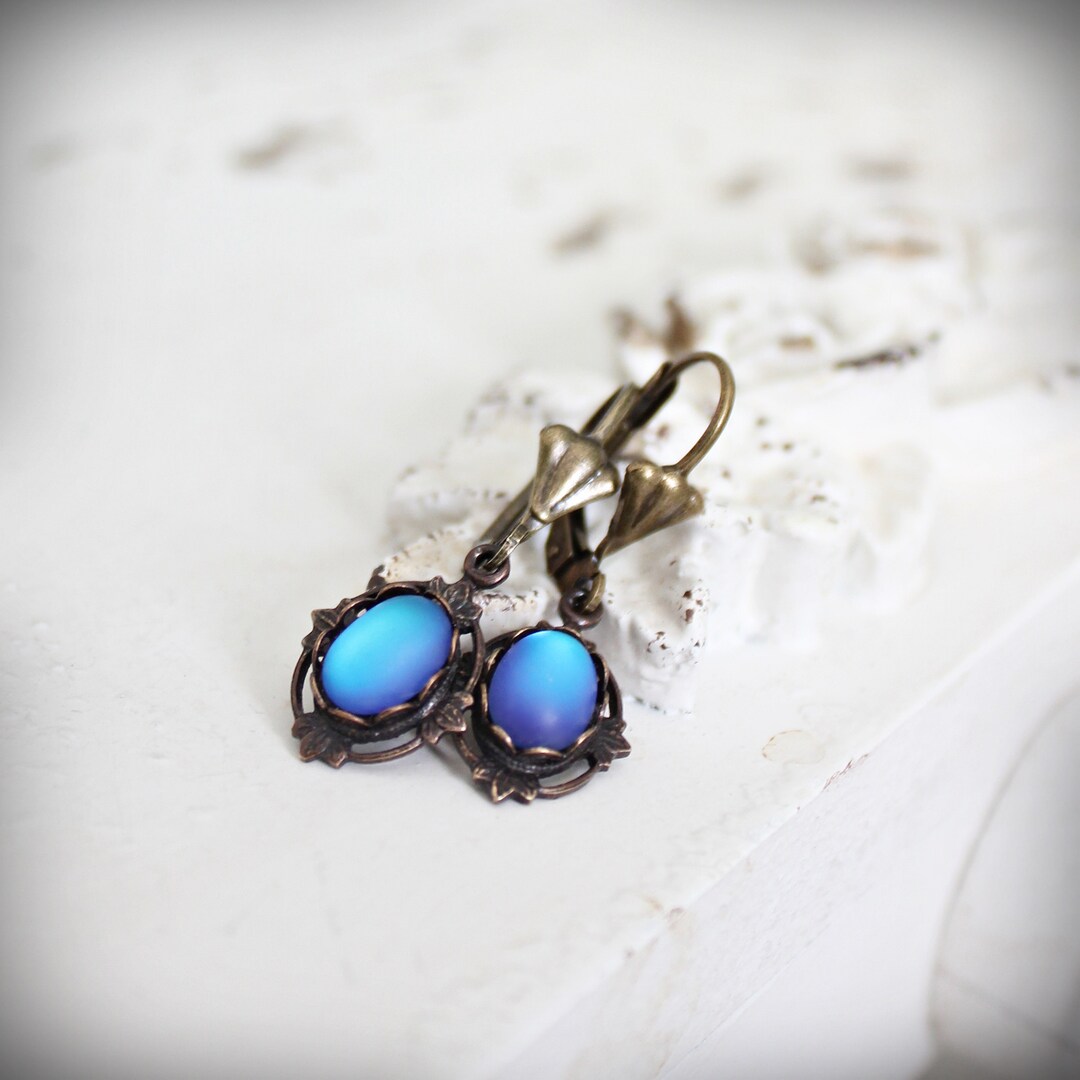 Petite Blue Frosted Glass Lumina Earrings Luminous Blue Petite Vintage ...