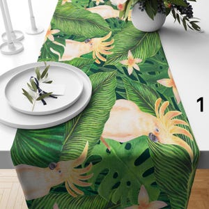 Tropical Cockatoo Table Runners, Jungle Leaf Table Runner, Floral Table ...