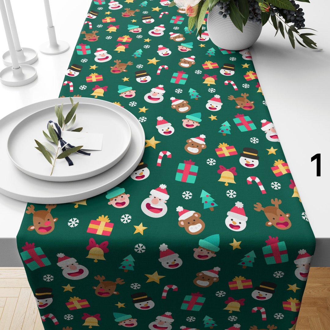 Festive Christmas Table Runner With Santa, Reindeer, and Snowflakes ...