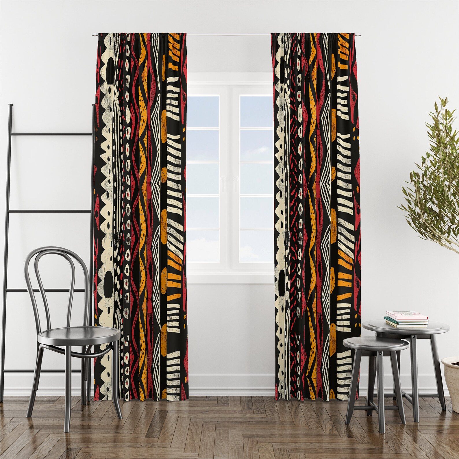 African Mudcloth Curtain Panels, Ethnic Patterned Home Drapes, Colorful ...
