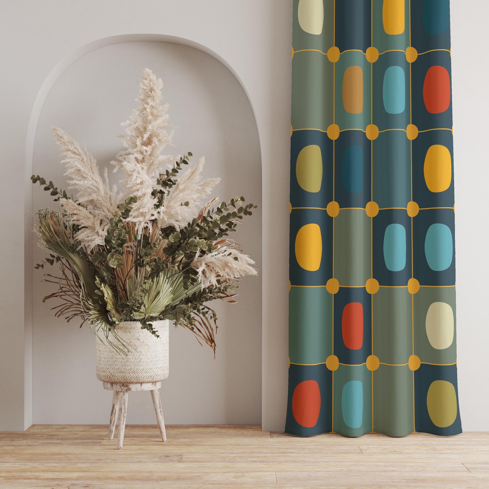 Mid-century Modern Geometric Curtains, Abstract Art Curtains for Living ...