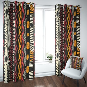 African Mudcloth Curtain Panels, Ethnic Patterned Home Drapes, Colorful ...