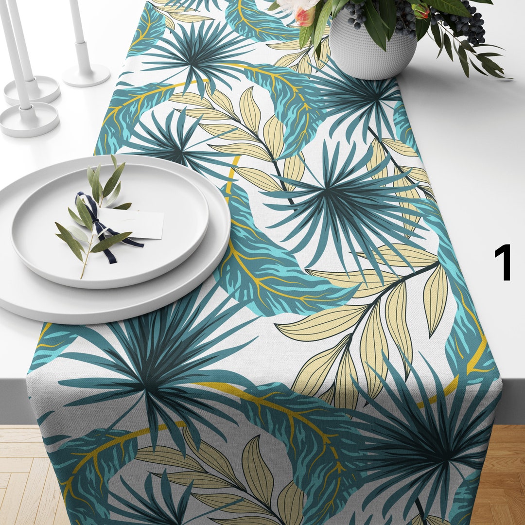 Colorful Palm Trees Runners, Botanical Table Runner, Vibrant Floral ...