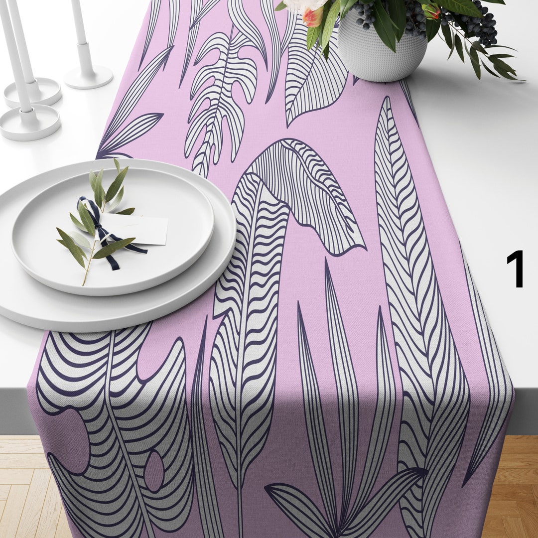 Tropical Leaf Table Runner, Pink Floral Tablecloth, Boho Decor, Wedding ...