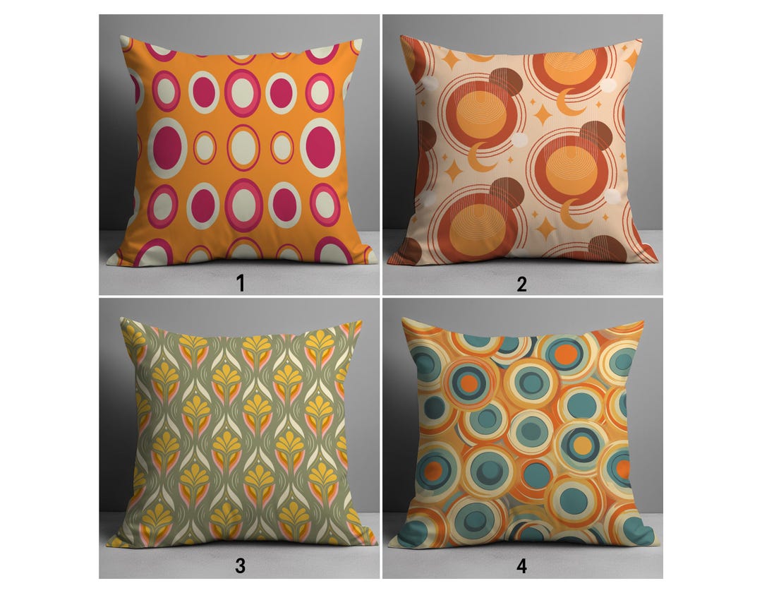 Retro Circle Pillow Covers, Colorful Mid Century Modern Pillow Case ...