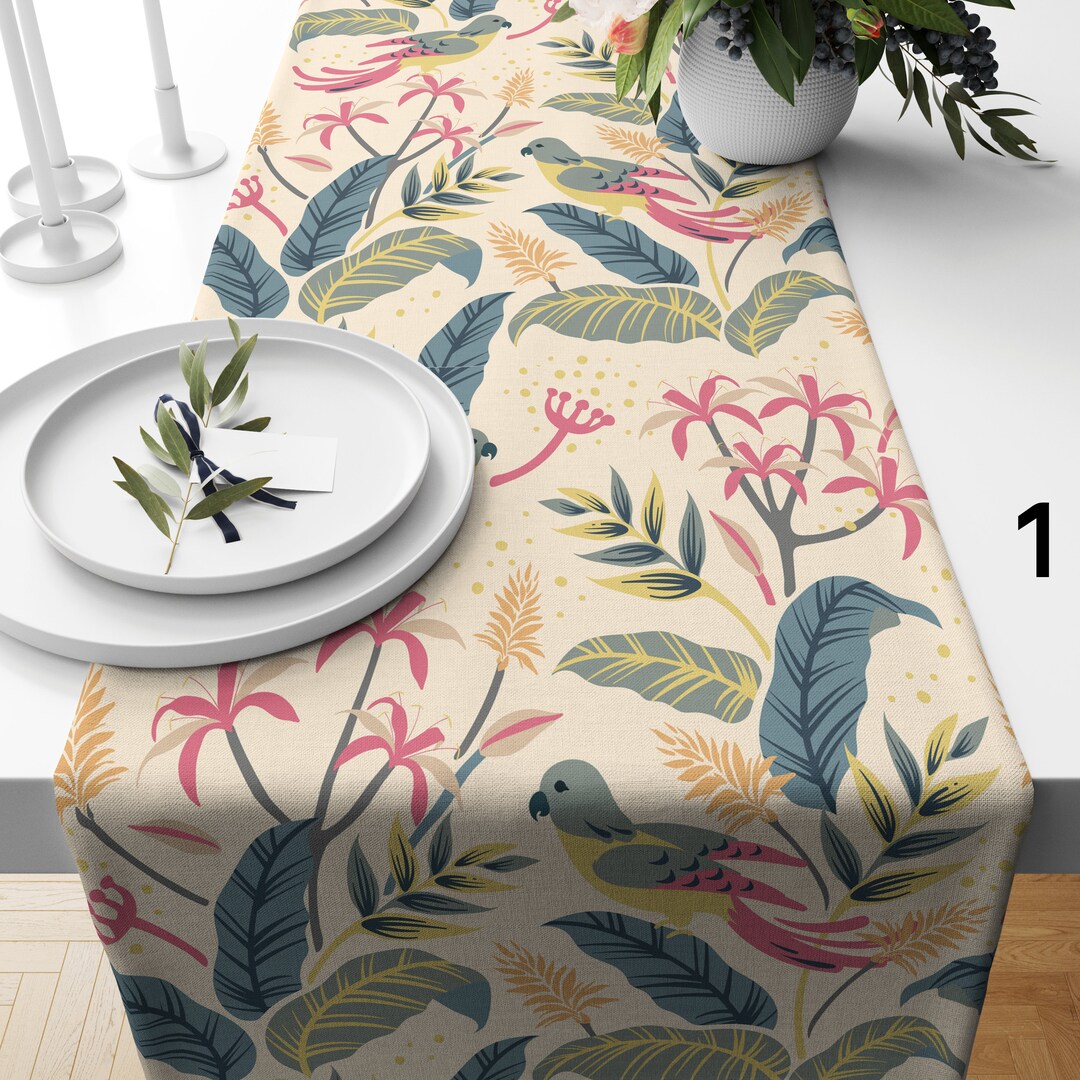 Tropical Table Runner, Tropical Bird Table Runner , Vibrant Floral ...
