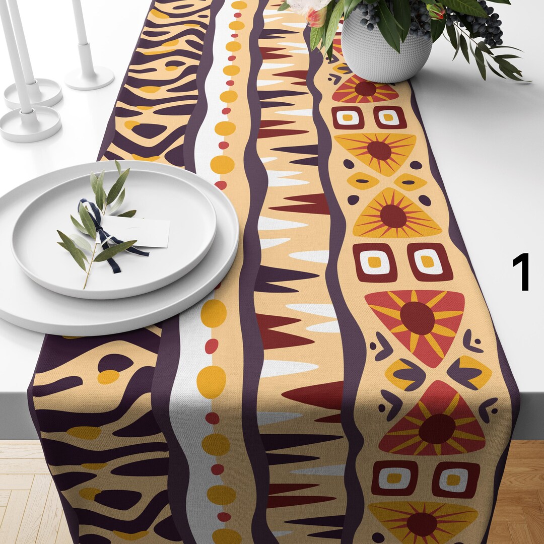 Vibrant Tribal Table Runner, Geometric Tablecloth, Ethnic Inspired ...