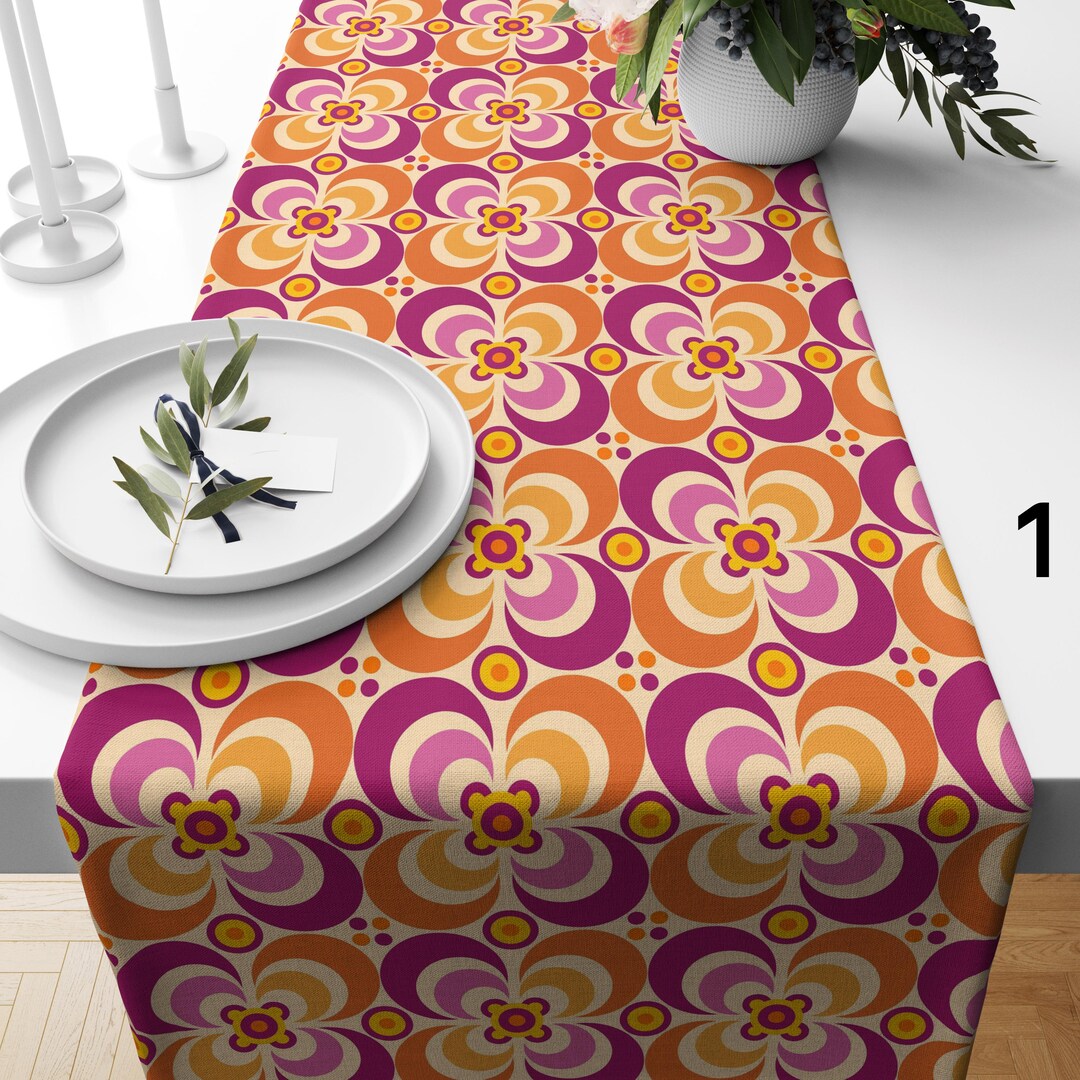 Retro Floral Table Runner, 70s Inspired Tablecloth, Groovy Flower ...