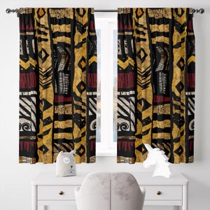 Vibrant African Tribal Pattern Curtain, Ethnic Geometric Window Curtain ...