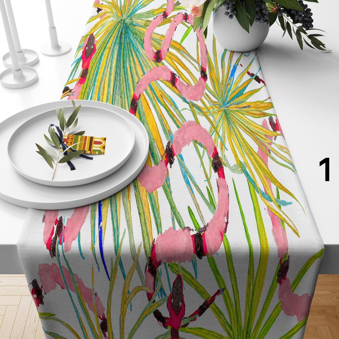 Flamingo Table Runner, Pink Flamingo Runner, Dark Floral Table Runners ...