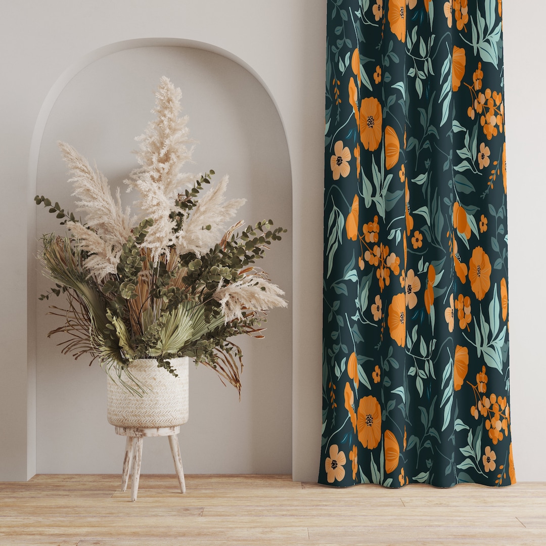 Colorful Floral Drapery, Vibrant Floral Curtain Panel, Bold Floral ...