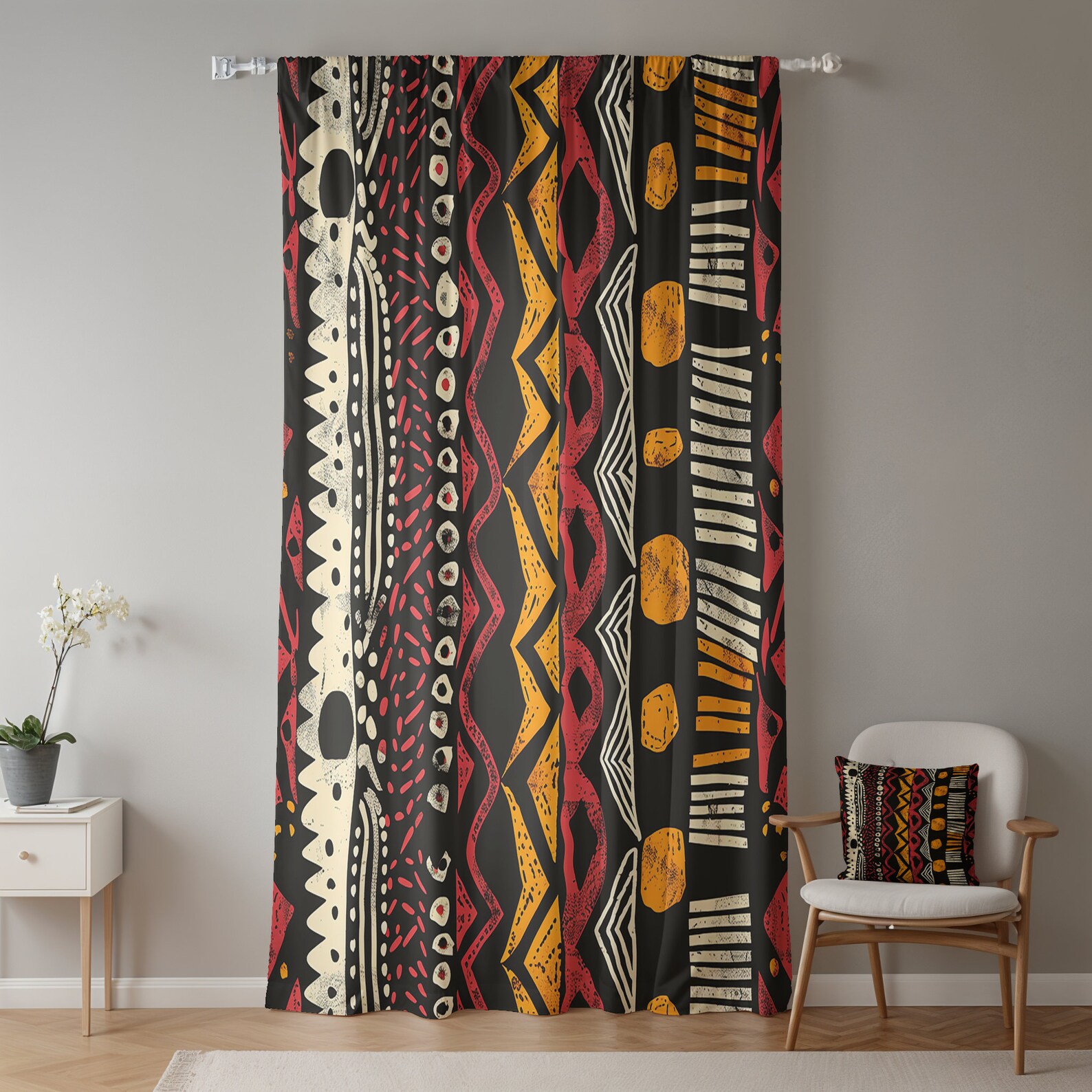 African Mudcloth Curtain Panels, Ethnic Patterned Home Drapes, Colorful ...