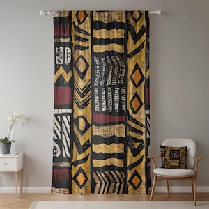 Vibrant African Tribal Pattern Curtain, Ethnic Geometric Window Curtain ...