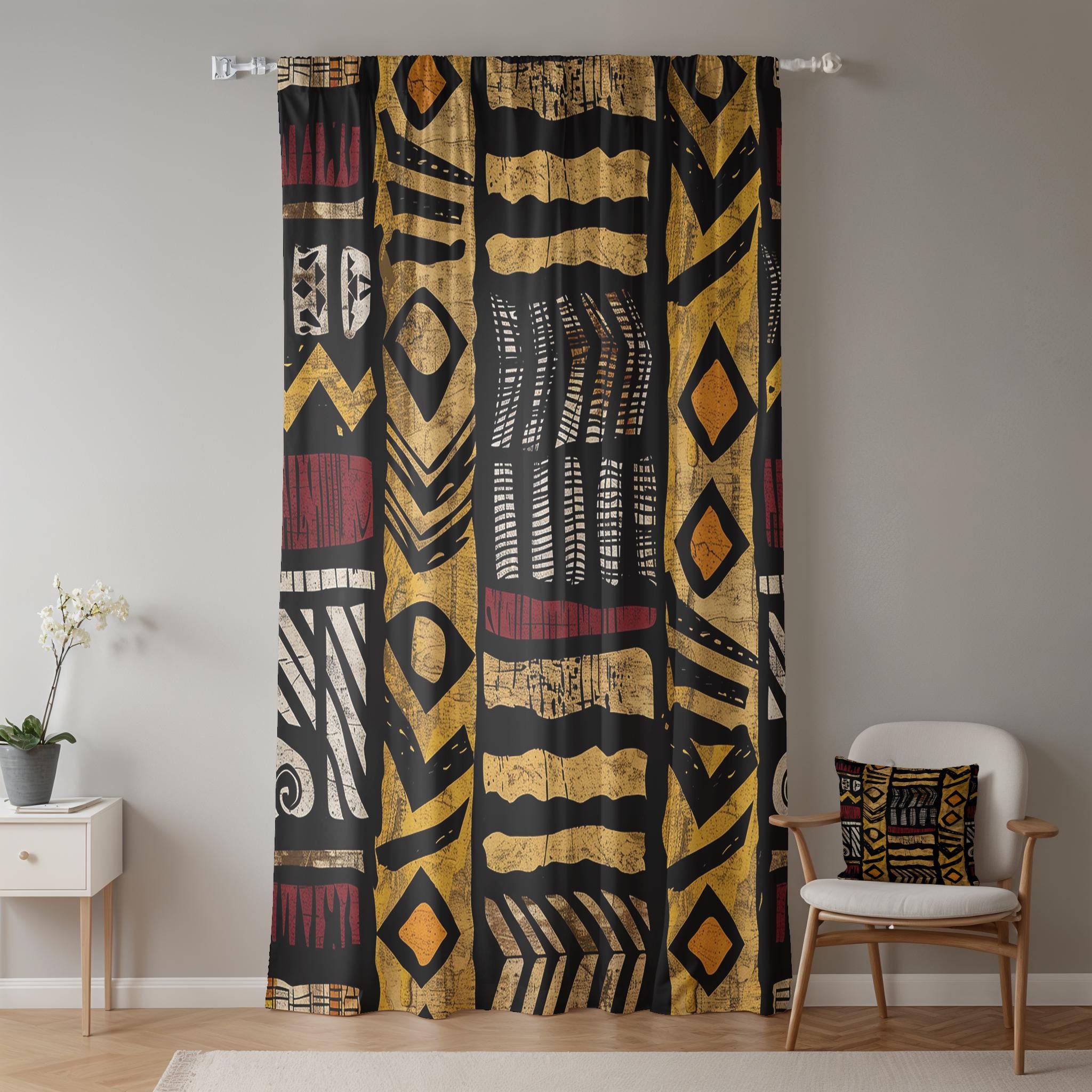 Vibrant African Tribal Pattern Curtain, Ethnic Geometric Window Curtain ...