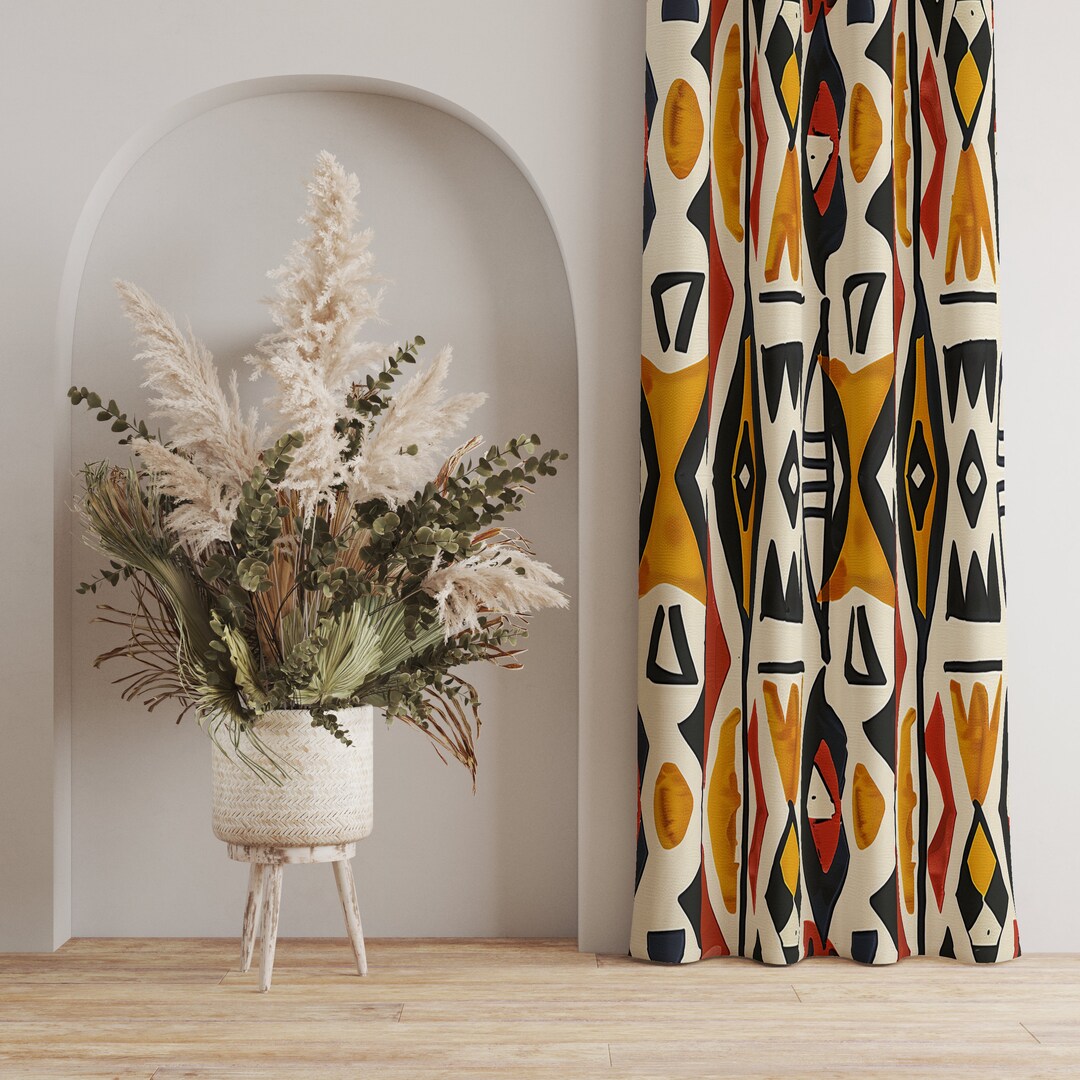 Tribal Geometric Curtain, Boho Ethnic Pattern Drape, Abstract African ...