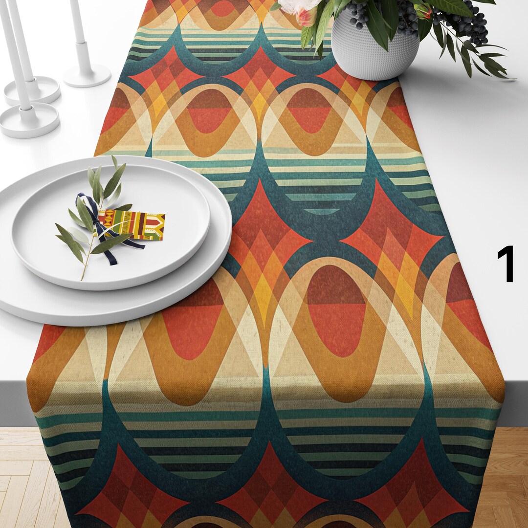 Retro Geometric Pattern Table Runners, Mid-century Modern Abstract ...