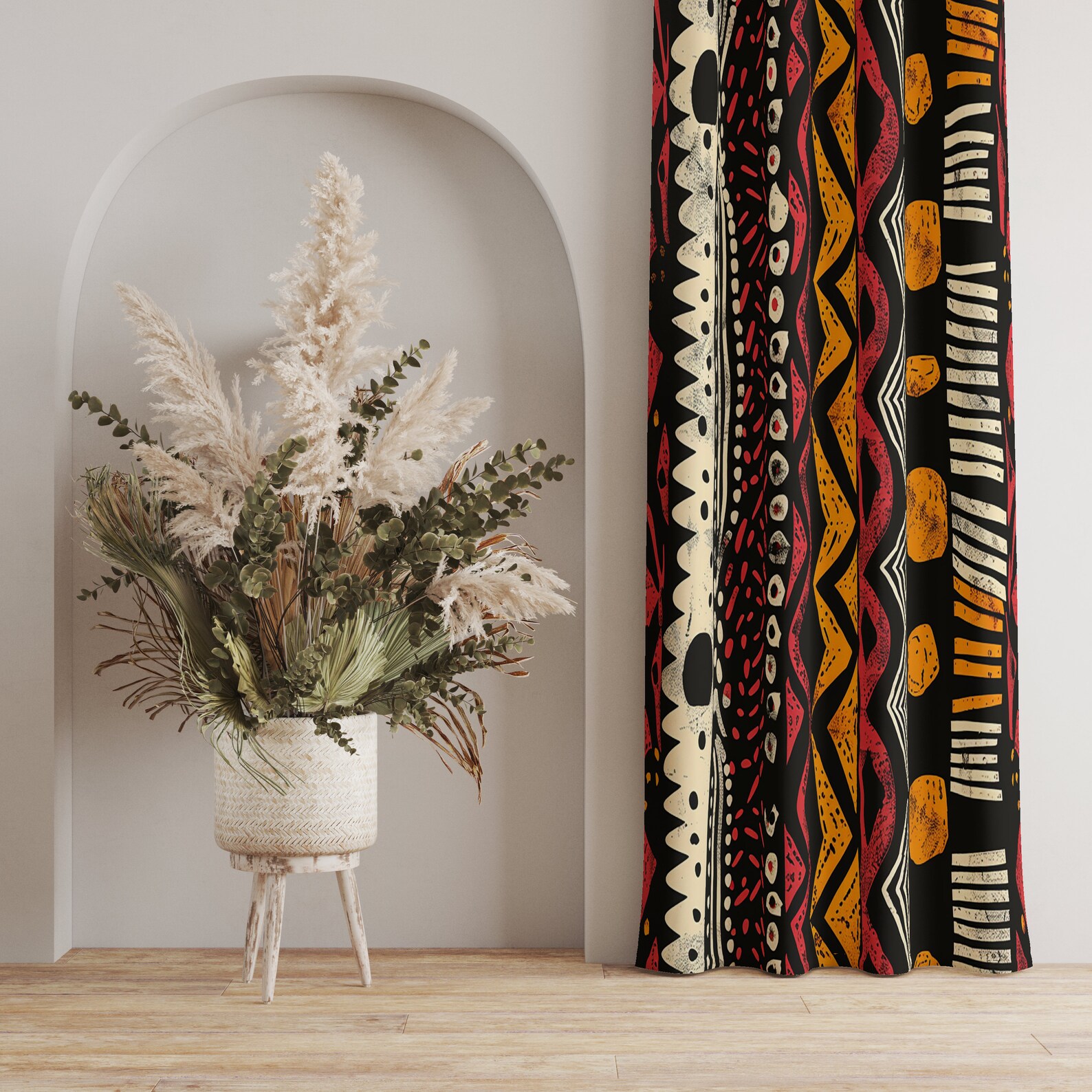 African Mudcloth Curtain Panels, Ethnic Patterned Home Drapes, Colorful ...