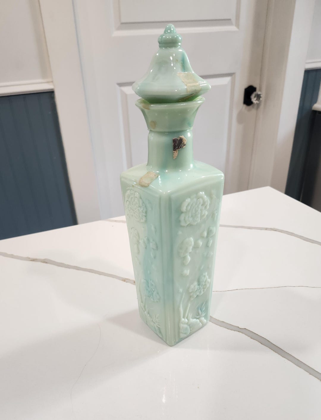 Vintage Jadeite Milk Glass, Slag Glass Liquor Decanter, Blue Liquor ...