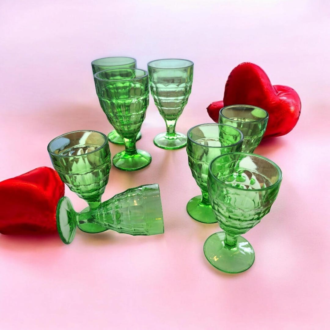 Vintage Uranium Green Glass Wine Goblets, Hazel Atlas Green Uranium ...