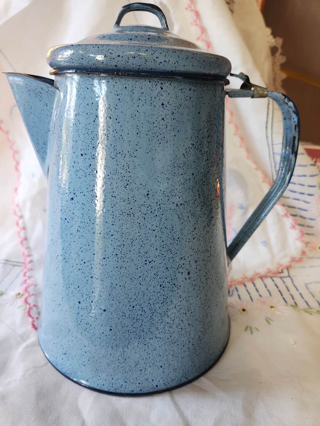 Enamelware Vintage Blue Tea Kettle - Etsy