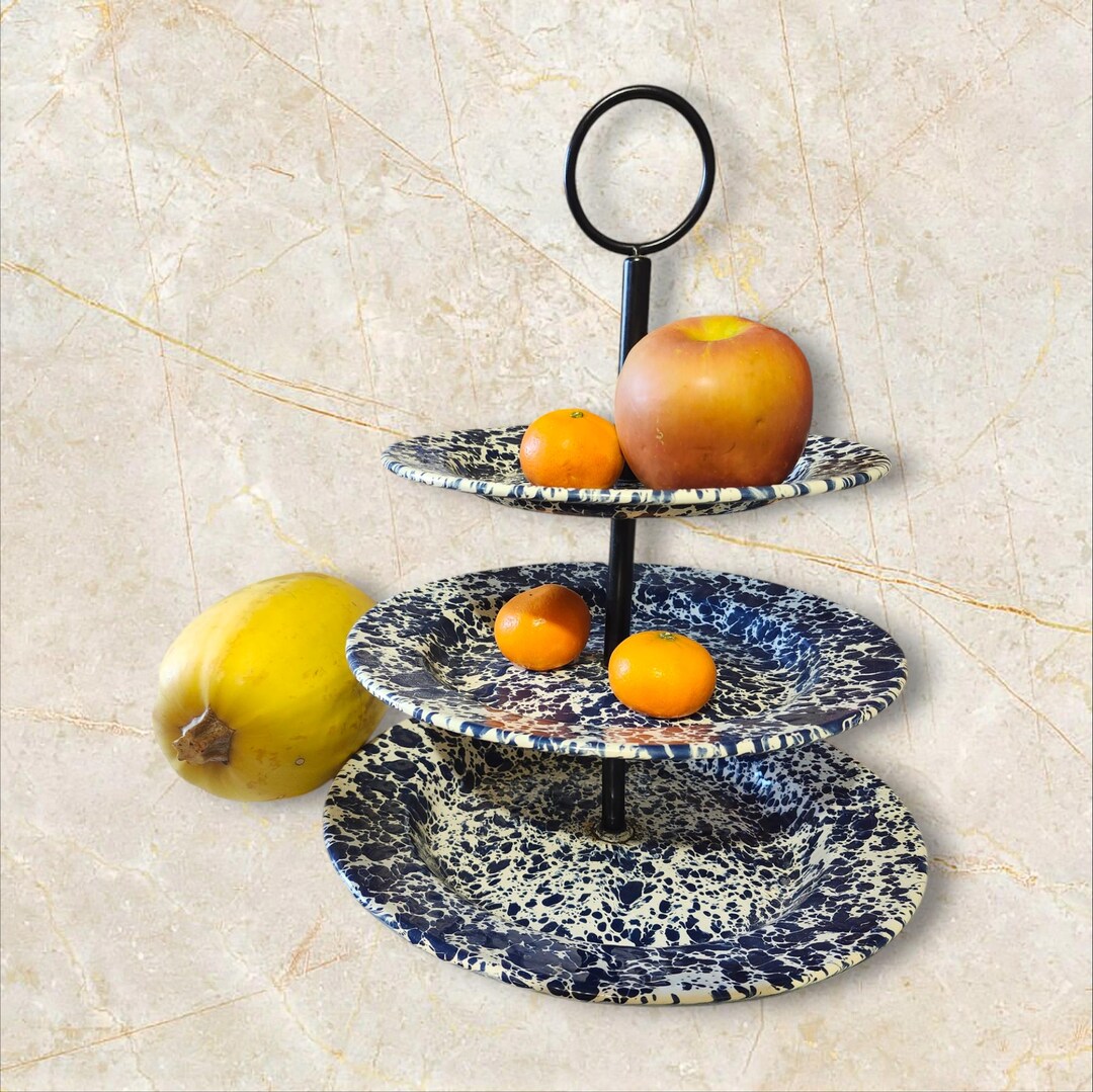Vintage Splatterware Tier Tray, Enamelware Three Tiered Tray, Party ...