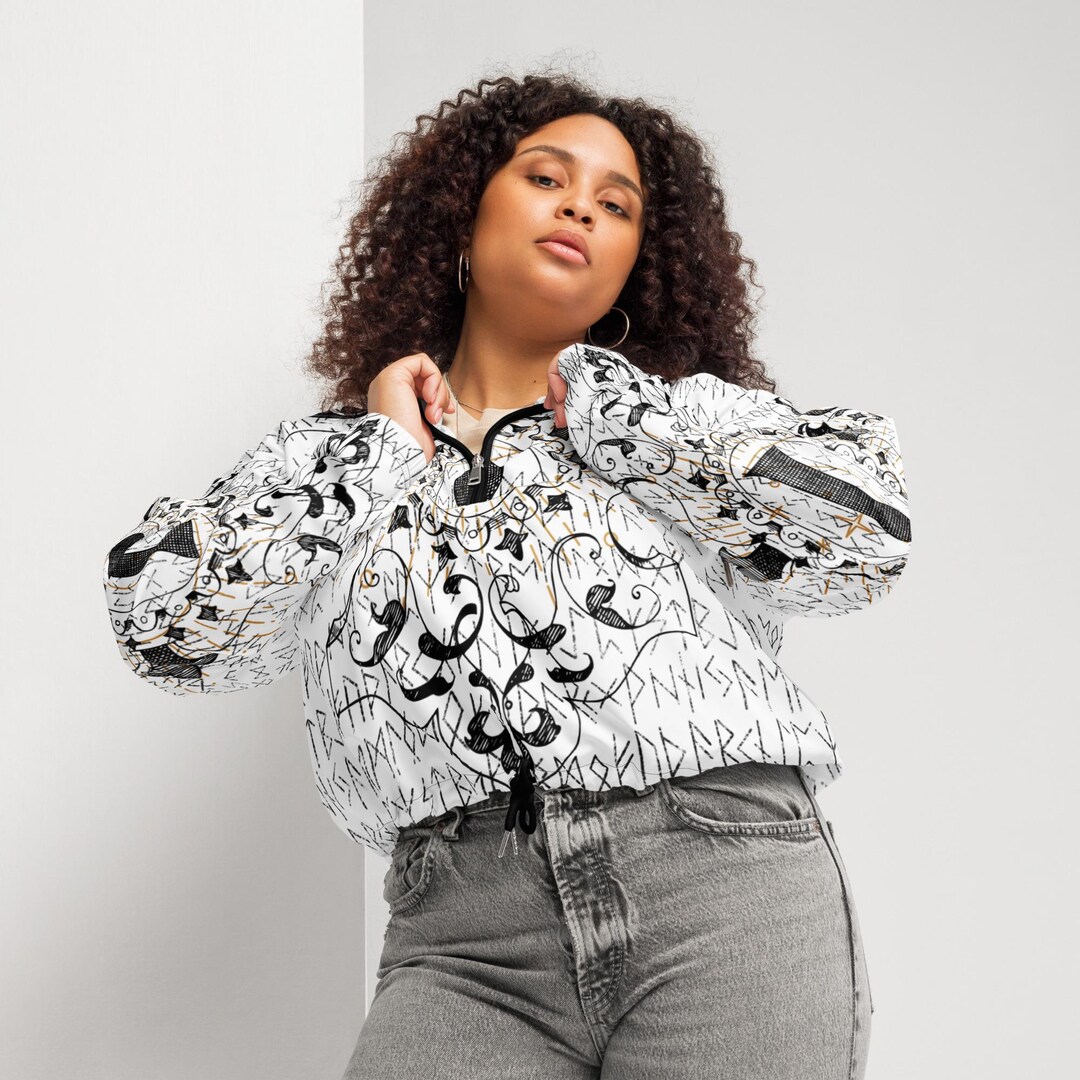 Unique Gender Neutral Windbreaker, Black and White Adjustable Waist ...