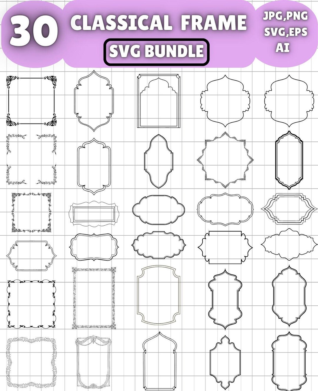 Vintage Frame SVG Bundle, Ornamental Classic Frames (digital Download ...