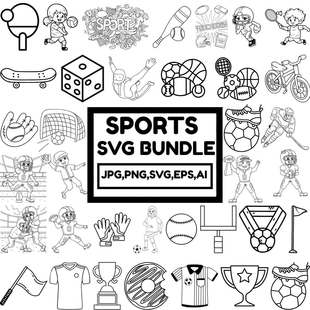 Sports Doodle SVG Bundle: Clipart, Game Day Illustrations (PNG, SVG) - Etsy
