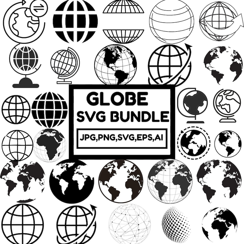 Globe SVG Bundle: World Map Clipart for Cricut (PNG, AI) - Etsy