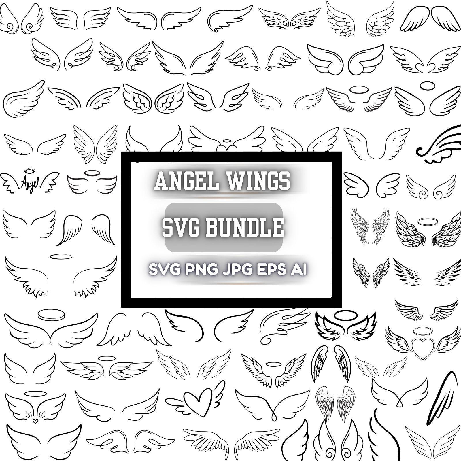 Angel Wings SVG Bundle: Outline & Feathered Clip Art (digital Download ...