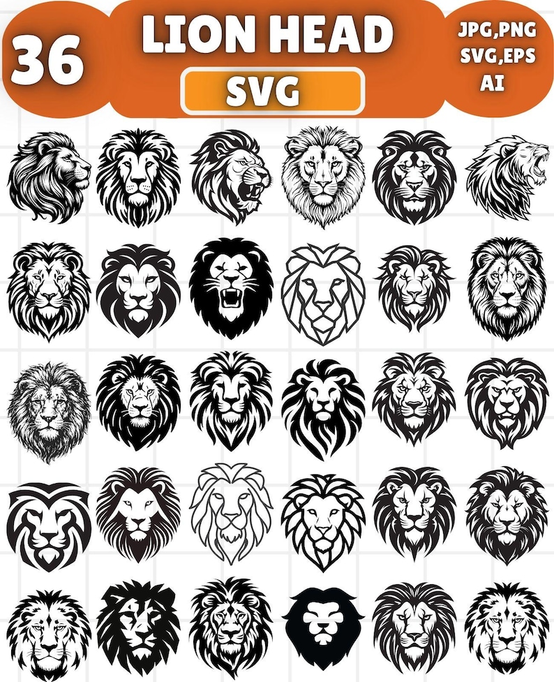 Lion Head SVG Bundle, Roaring Lion Clipart, Wild Animal Vector, Big Cat ...