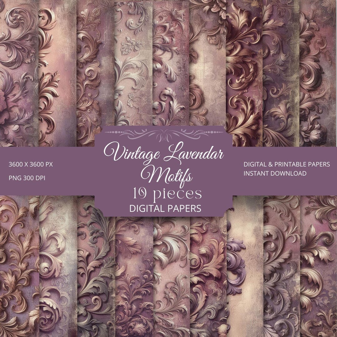 19 Vintage Lavender Motifs, Printable Crafting Designs for Scrapbooks ...