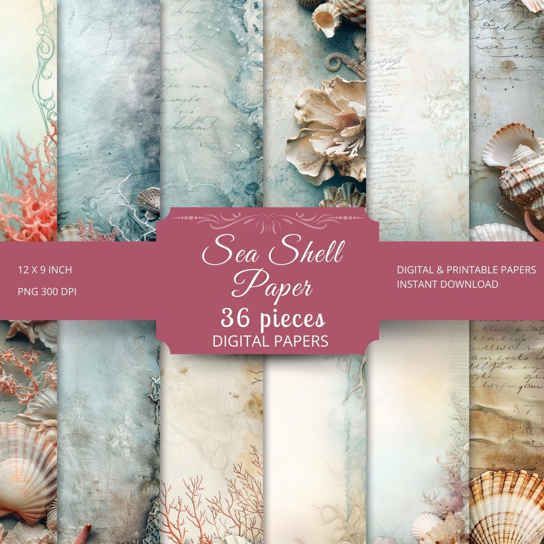 Whimsical Sea Shell Digital Paper for DIY Journals, Whimsical Printable ...