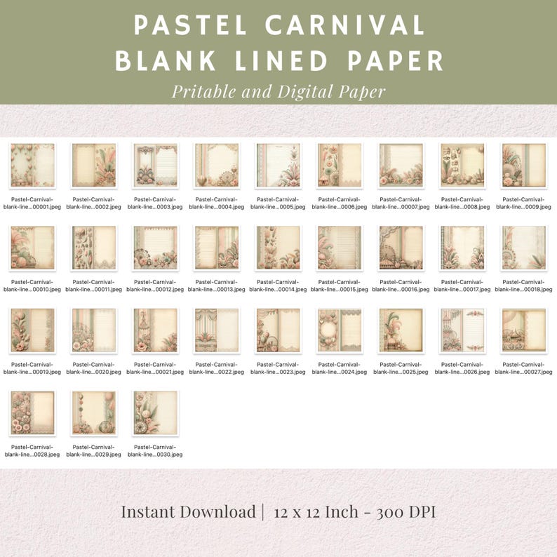 Digital Paper Blank Lined Paper Junk Journal Vintage Pastel Carnival ...