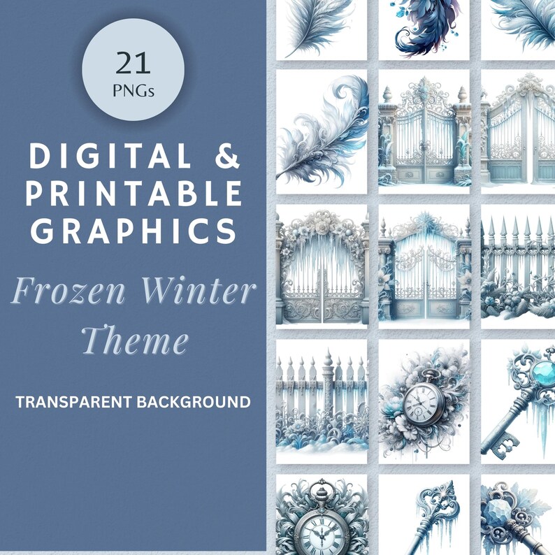 21 Elegant Frozen Scrapbook Clipart, Digital & Printable Winter ...
