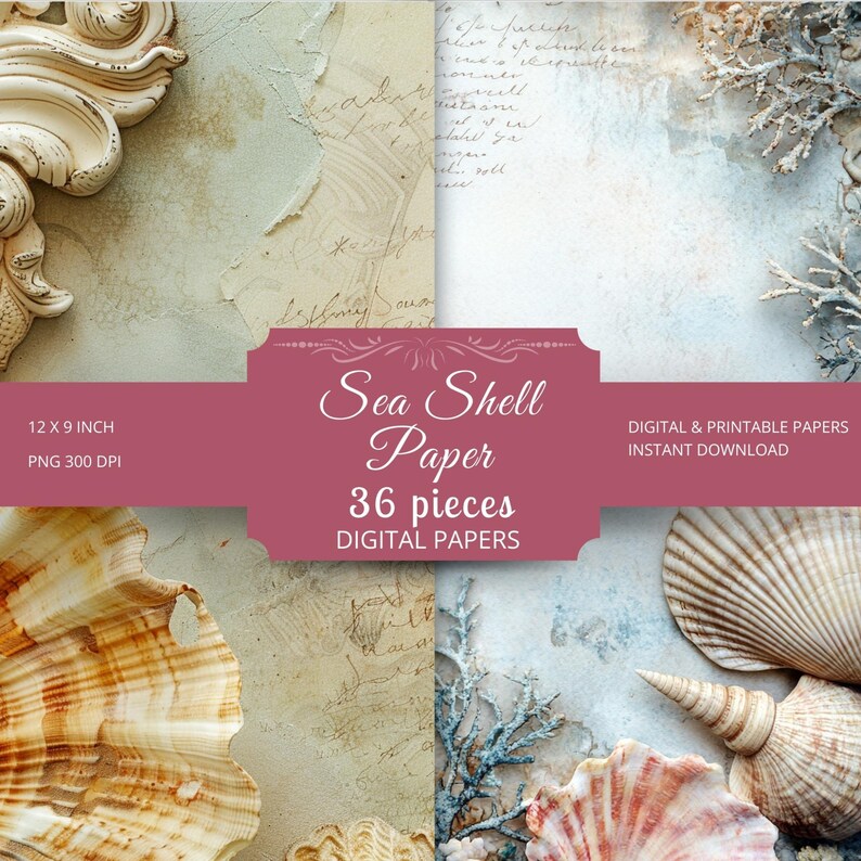 Whimsical Sea Shell Digital Paper for DIY Journals, Whimsical Printable ...