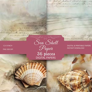 Whimsical Sea Shell Digital Paper, Scrapbook & Journal Designs (PNG 300 ...