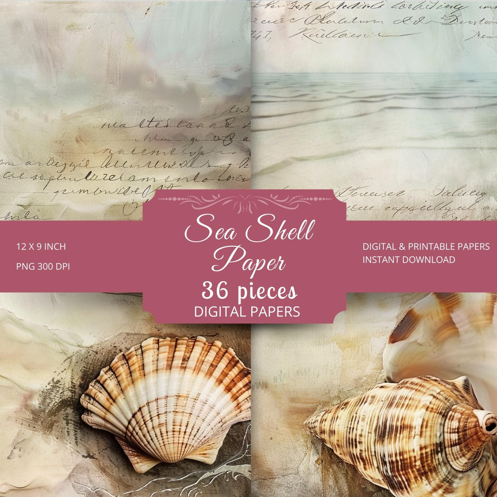 Whimsical Sea Shell Digital Paper for DIY Journals, Whimsical Printable ...