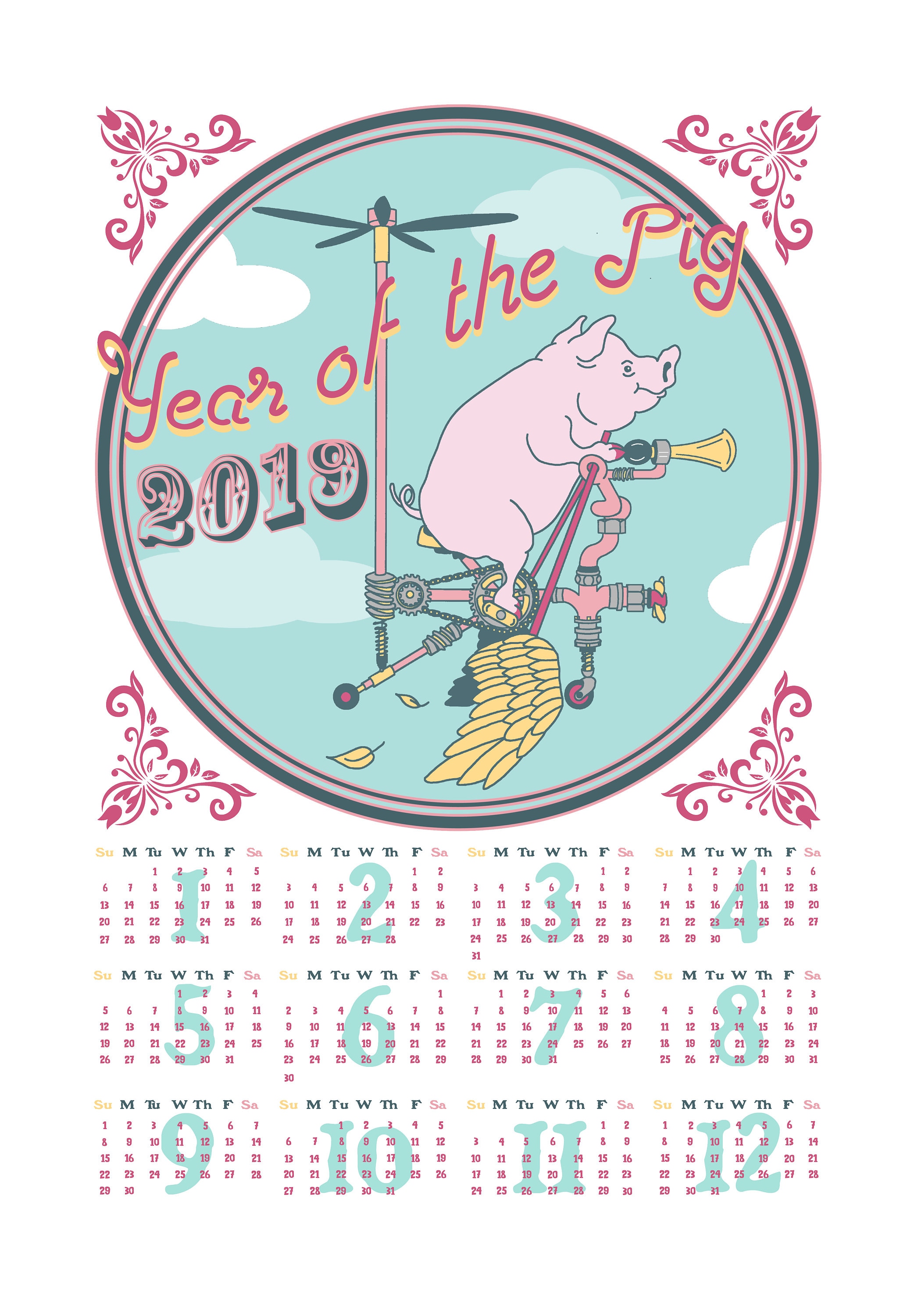 The 2019 Year of the Pig Calendar - Etsy
