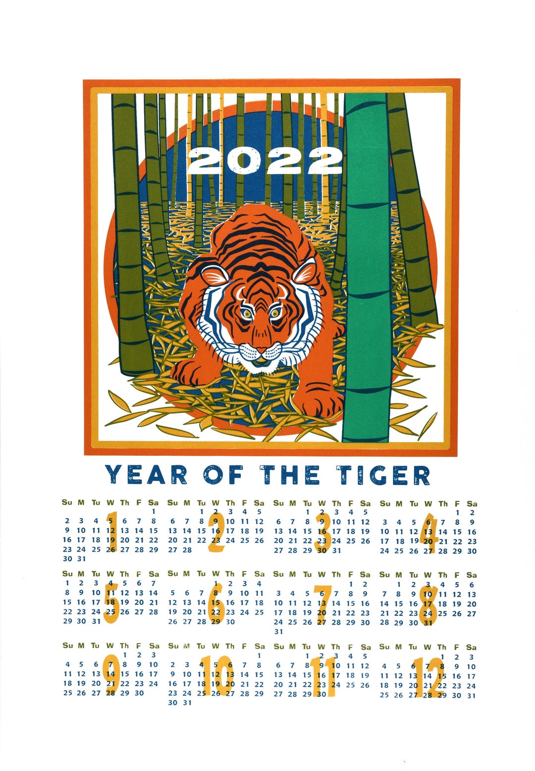 2022 Year of the Tiger Calendar - Etsy
