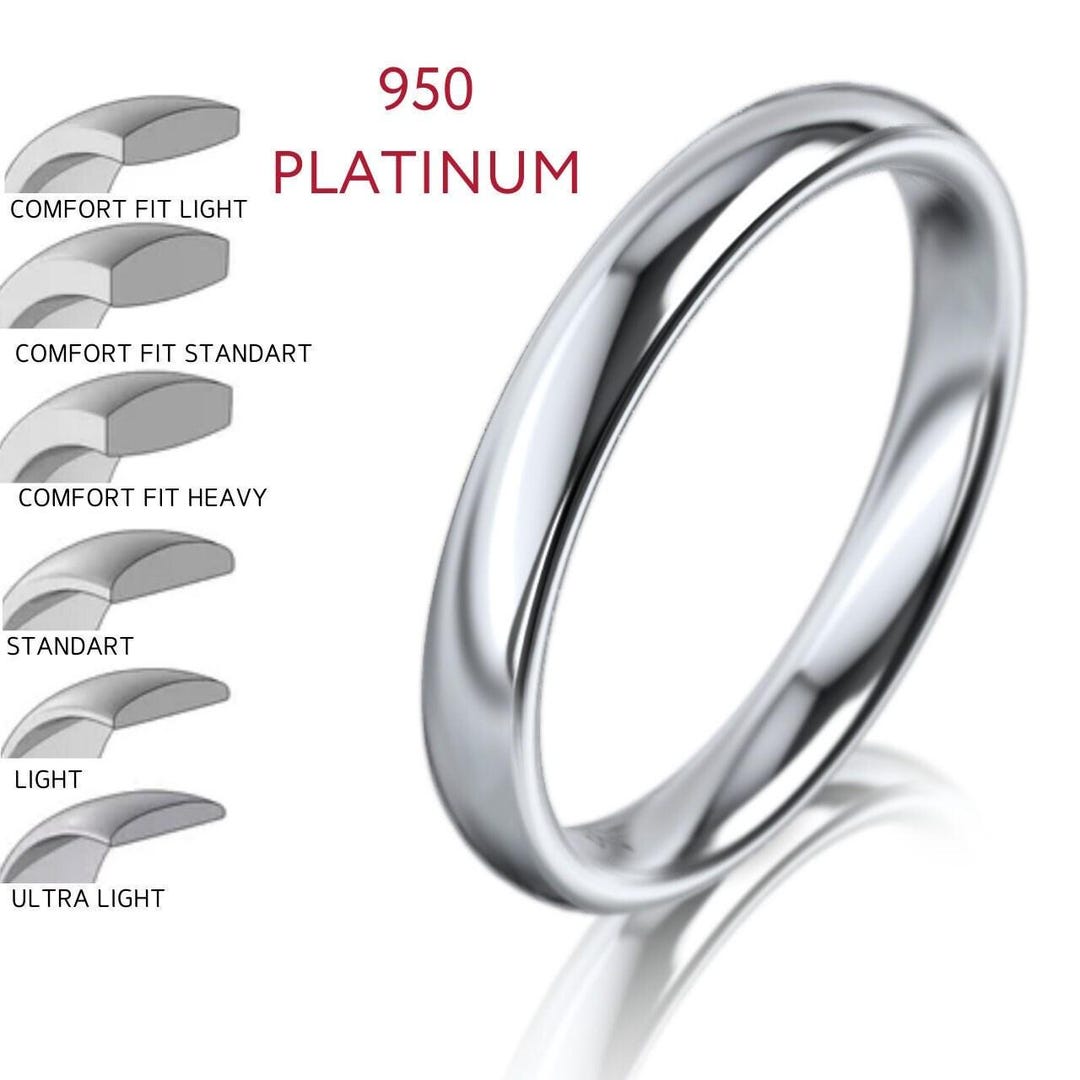 950 Platinum Ring 3mm All Shapes Wedding Band Half Rounded Polished ...